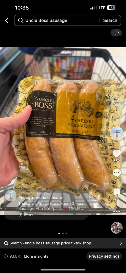 Uncle boss 4cheese pork sausage, Food & Drinks, Chilled & Frozen Food ...