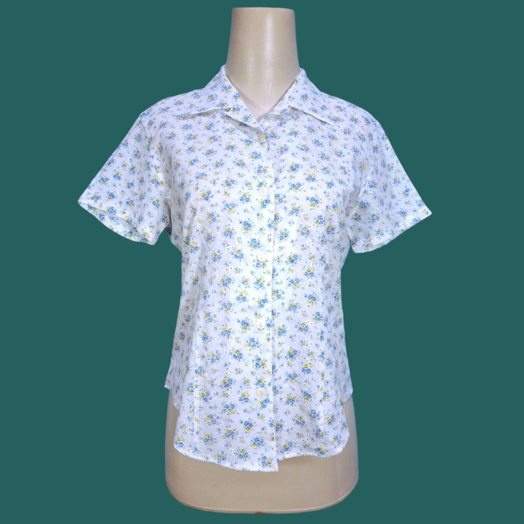 Vintage 2000s JINO HOUSE Japanese Brand Floral Lace Trimed Button Collaref Women Shirt, Fesyen ...
