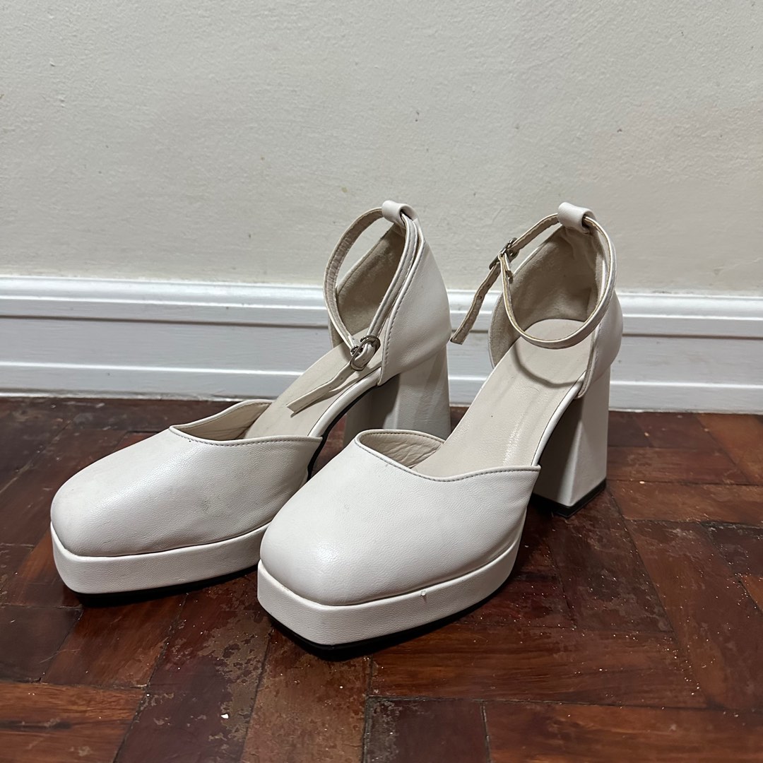 White Platform Block Bratz Style Heels Closed Toe, Women's Fashion ...