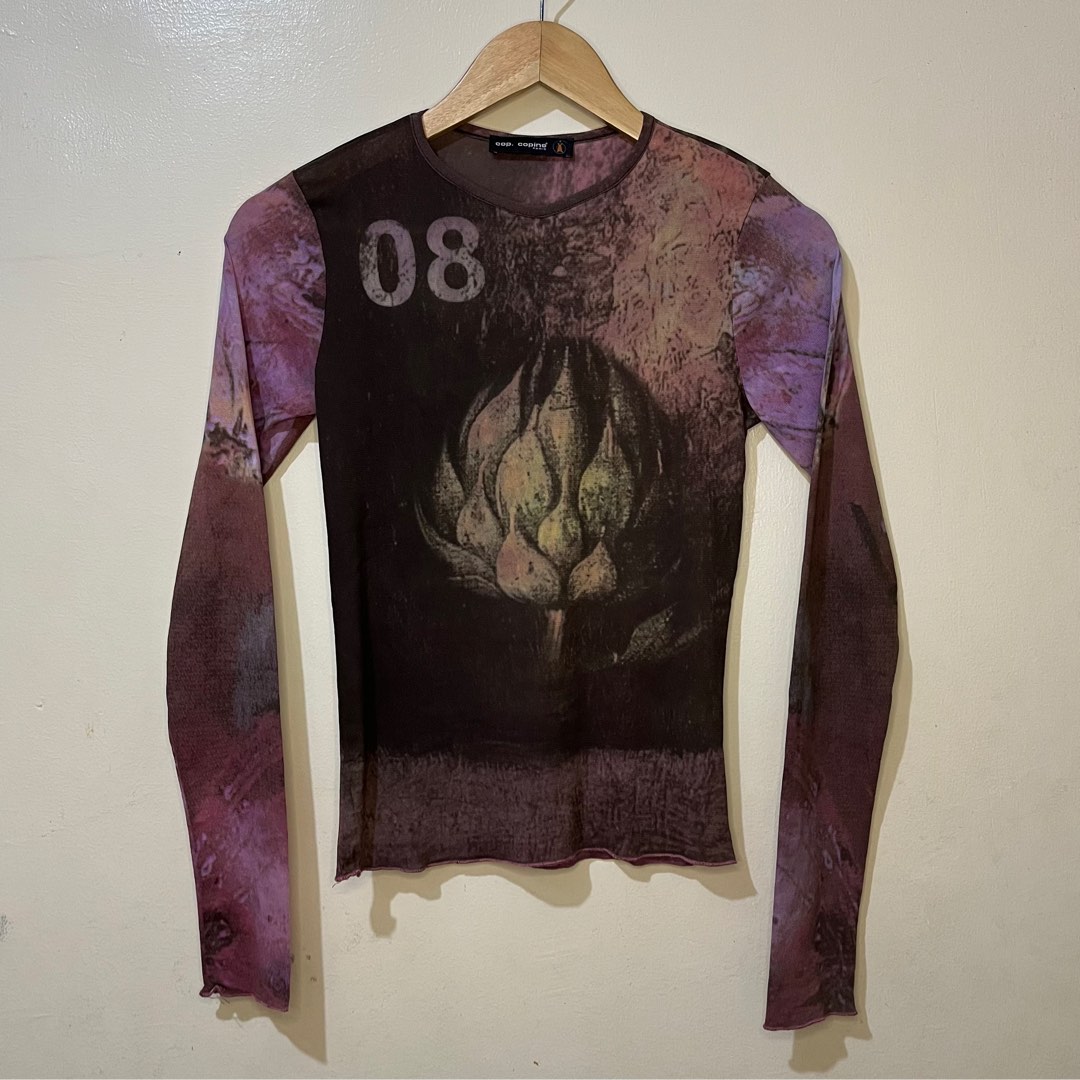 Y2K Cop Copine Artichoke Print Mesh Top, Women's Fashion, Tops ...