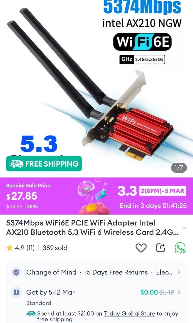 5374Mbps WiFi6E PCIE WiFi Adapter Intel AX210 Bluetooth 5.3 WiFi 6 ...