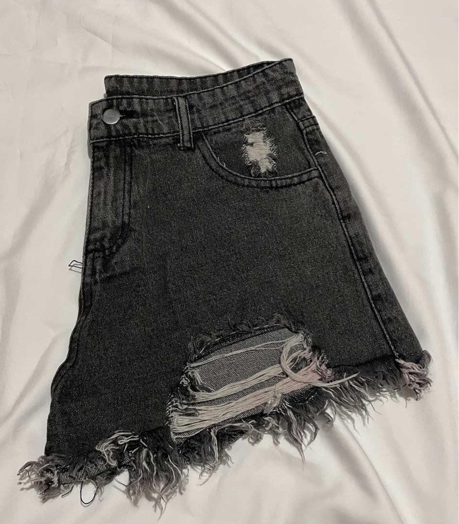 Acid Black Denim Tattered Short, Women's Fashion, Bottoms, Shorts on ...