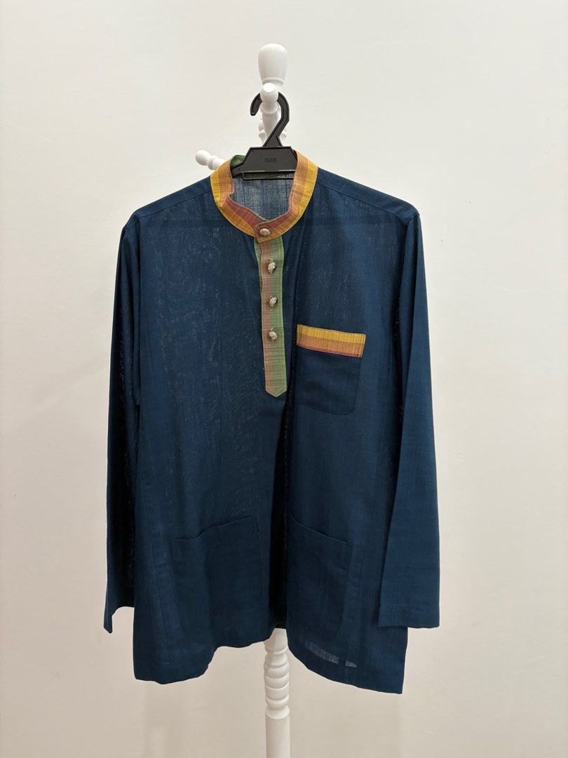 Baju Melayu Biru Baju Raya, Men's Fashion, Muslim Wear, Baju Melayu on ...