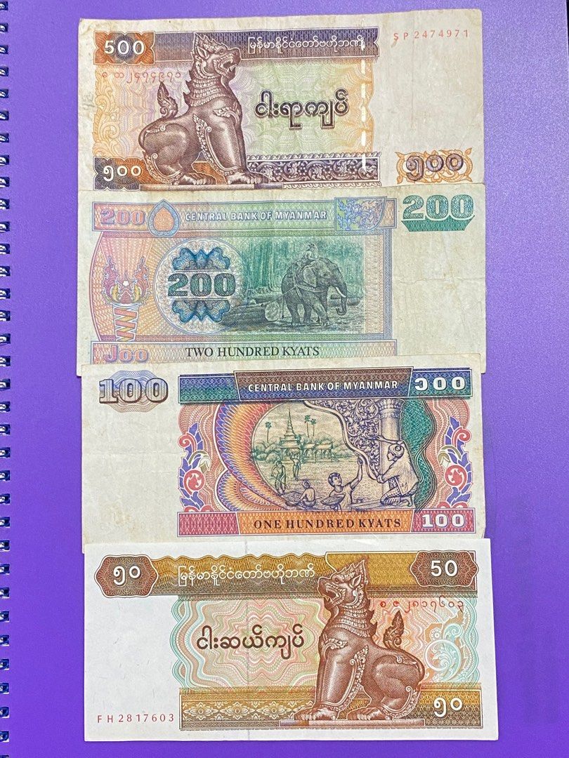 Bank of Myanmar 50/100/200/500 Kyats notes, Hobbies & Toys, Memorabilia ...