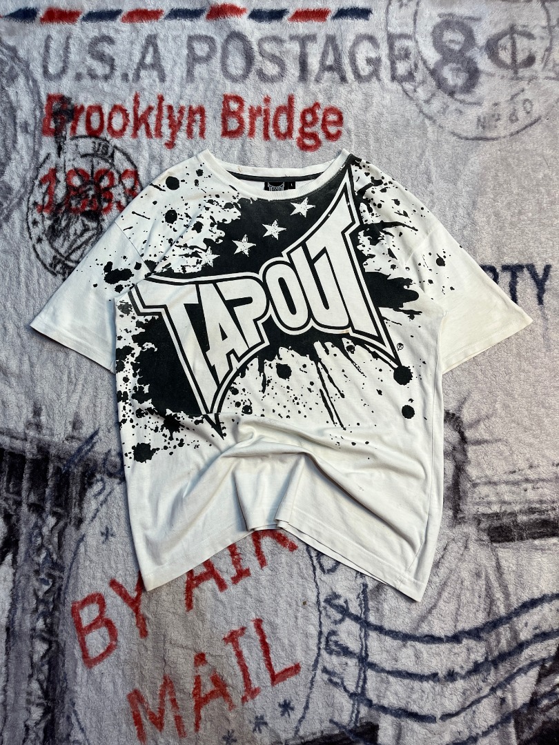 Black-and-white splatter design Tapout shirt with the classic Tapout logo and a star., Men's ...