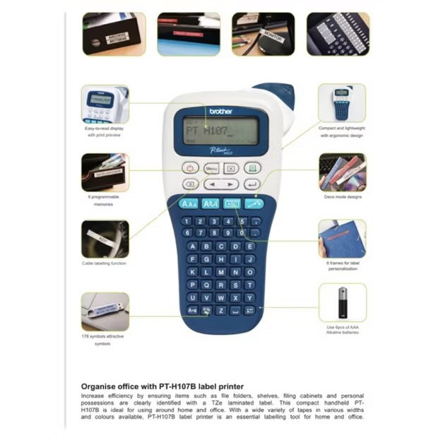 Brother PT-H107B H107B H107 P-Touch Handheld Portable Compact Label ...