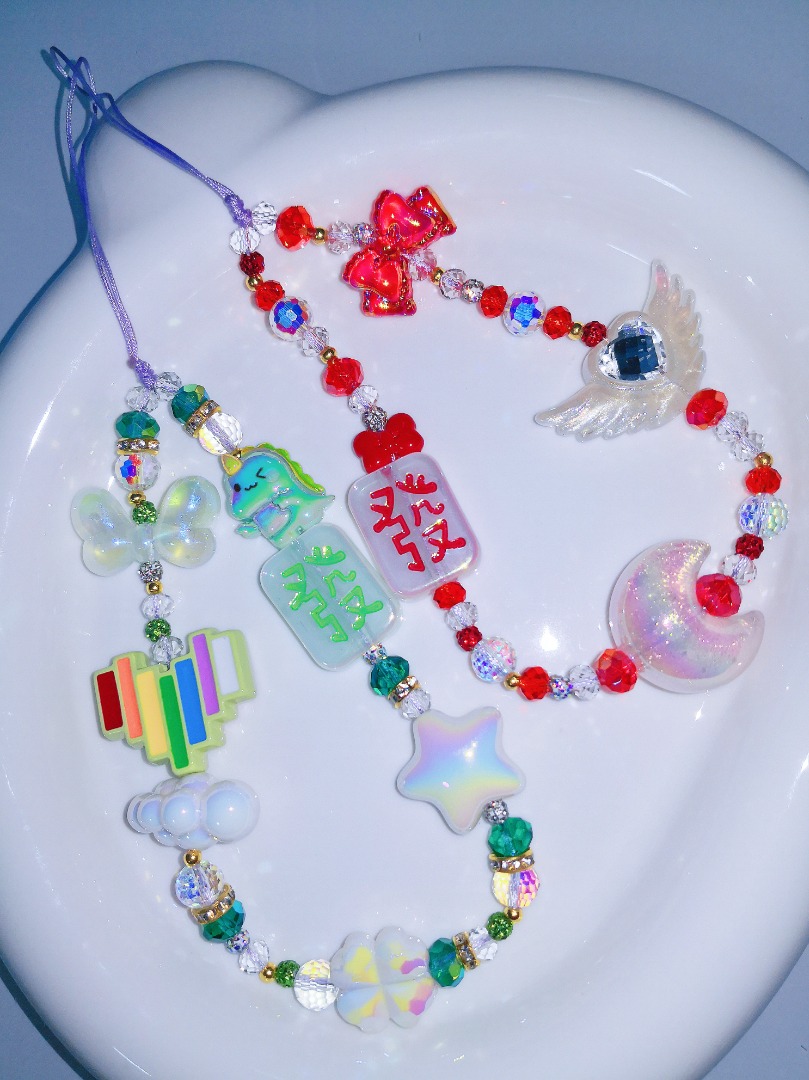 Crystalized Series Mobile Handphone Looped Strap - Red / Green Colour ...