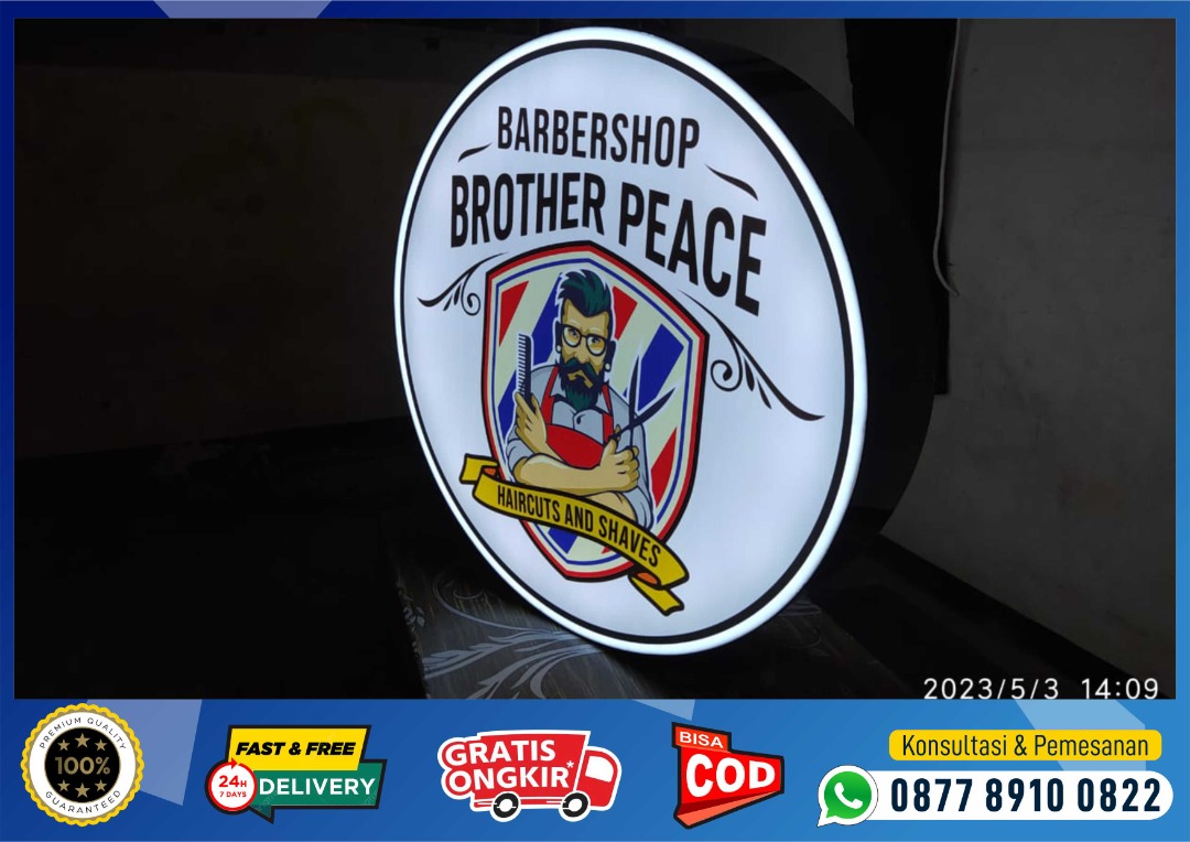 Custom Logo dan Neon Box Akrilik Bulat Barbershop, Desain & Kerajinan ...