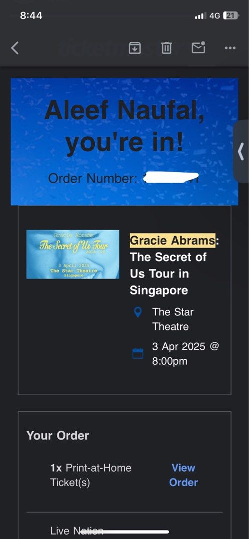 Gracie Abrams SG CAT 3, Tickets & Vouchers, Event Tickets on Carousell