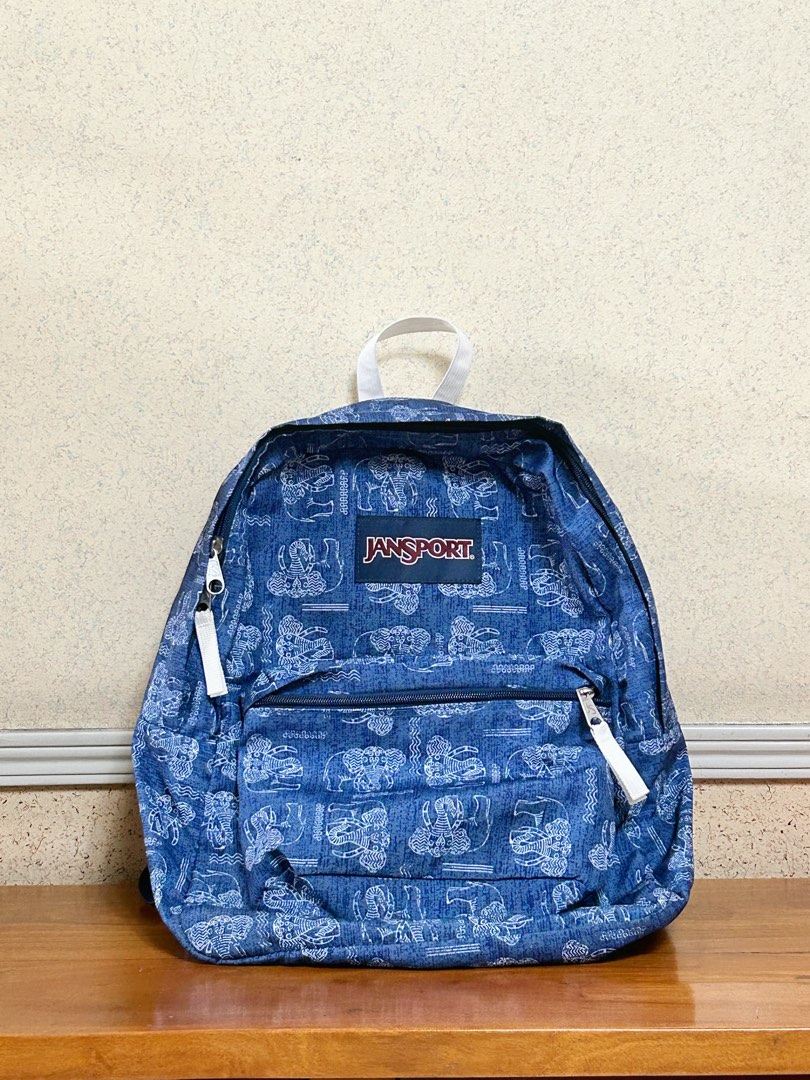 JANSPORT NAVY BLUE ELEPHANT PRINT BACKPACK, Women's Fashion, Bags ...