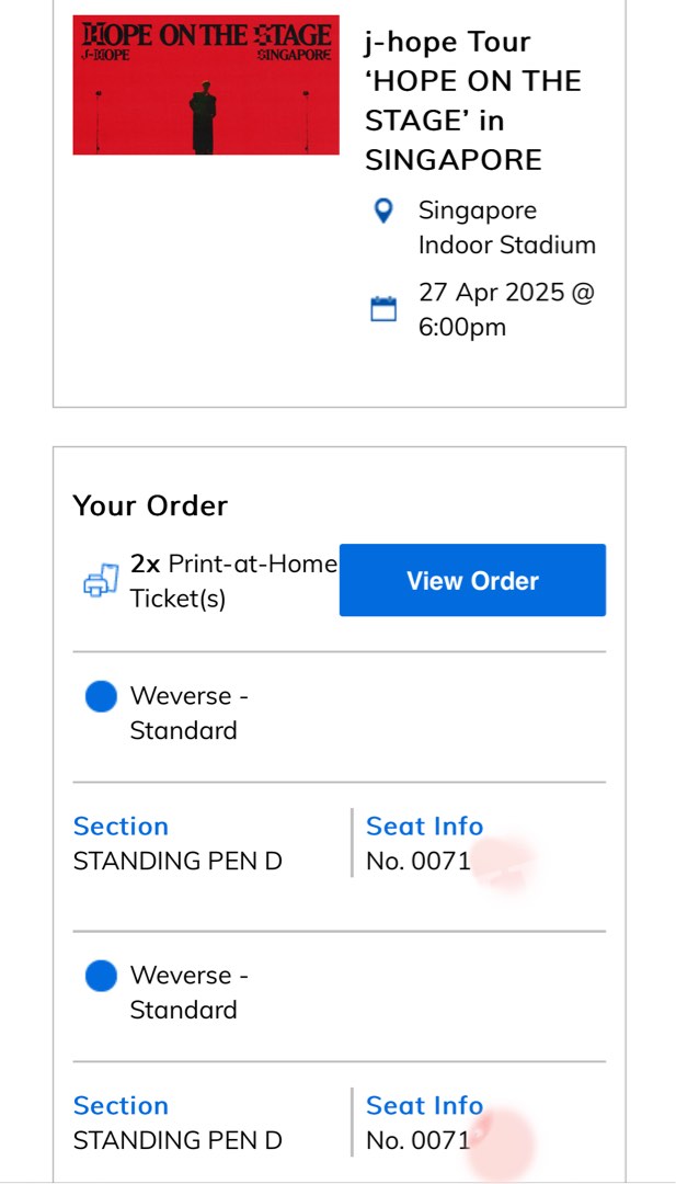 J-hope Singapore concert Day2 ticket, Tickets & Vouchers, Event Tickets ...