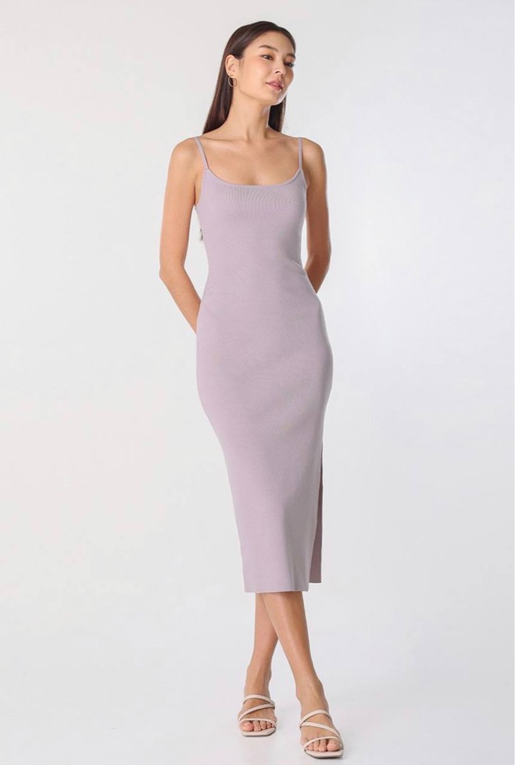 Lovet Liz Removable Tie String Cami Knit Dress in Taro, Women's Fashion ...