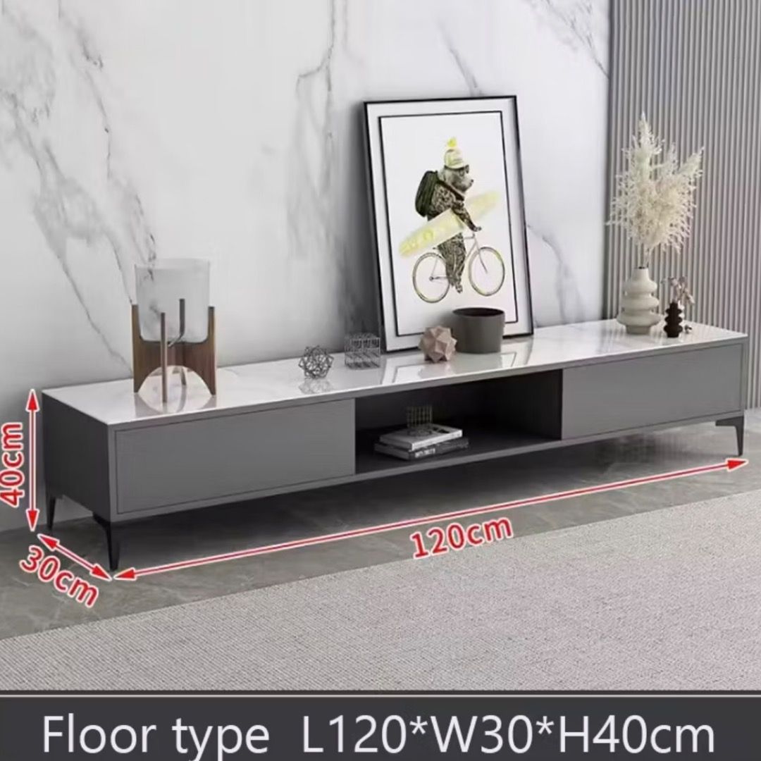 Modern TV Console Table | Marble Top Entertainment Unit with Storage ...