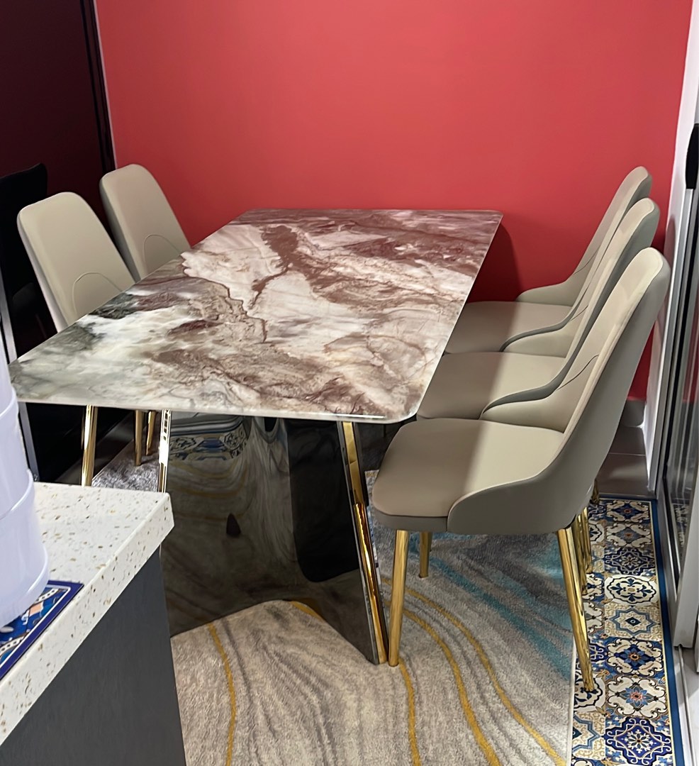 Negotiable New set dining table 6 kaki meja makan 6 seater, Furniture ...