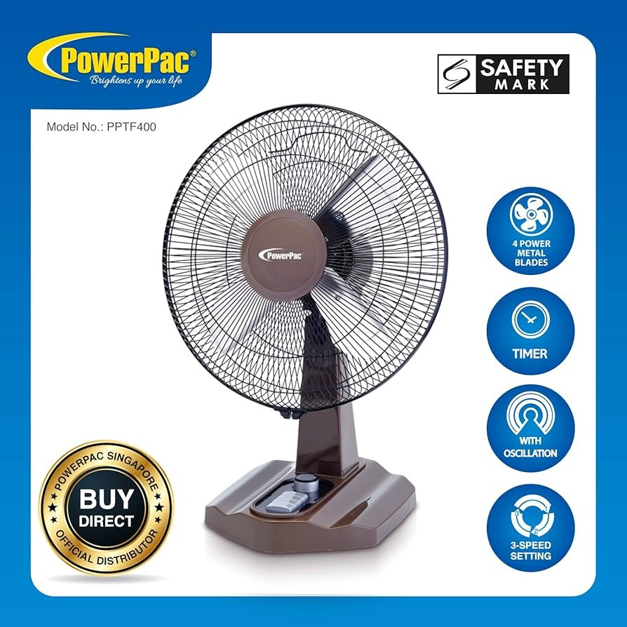 PowerPac PPTF400 Desk Fan with Oscillation, 16 Inch, Furniture & Home ...
