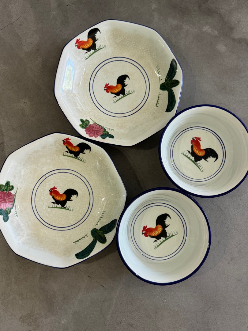 Rooster chicken bowls and plates, Furniture & Home Living, Kitchenware ...
