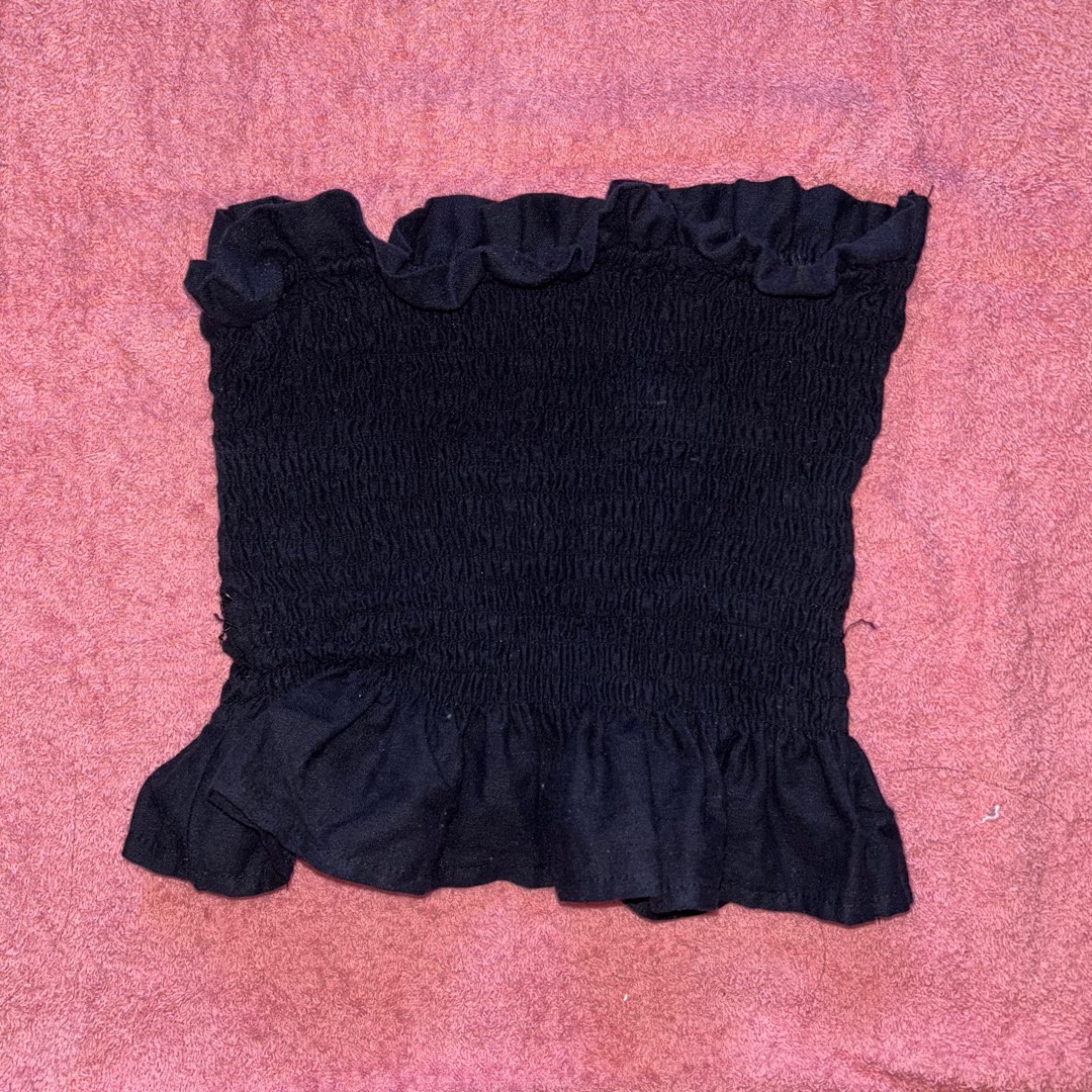 Ruffled Navy Blue Tube Top, Women's Fashion, Tops, Sleeveless on Carousell