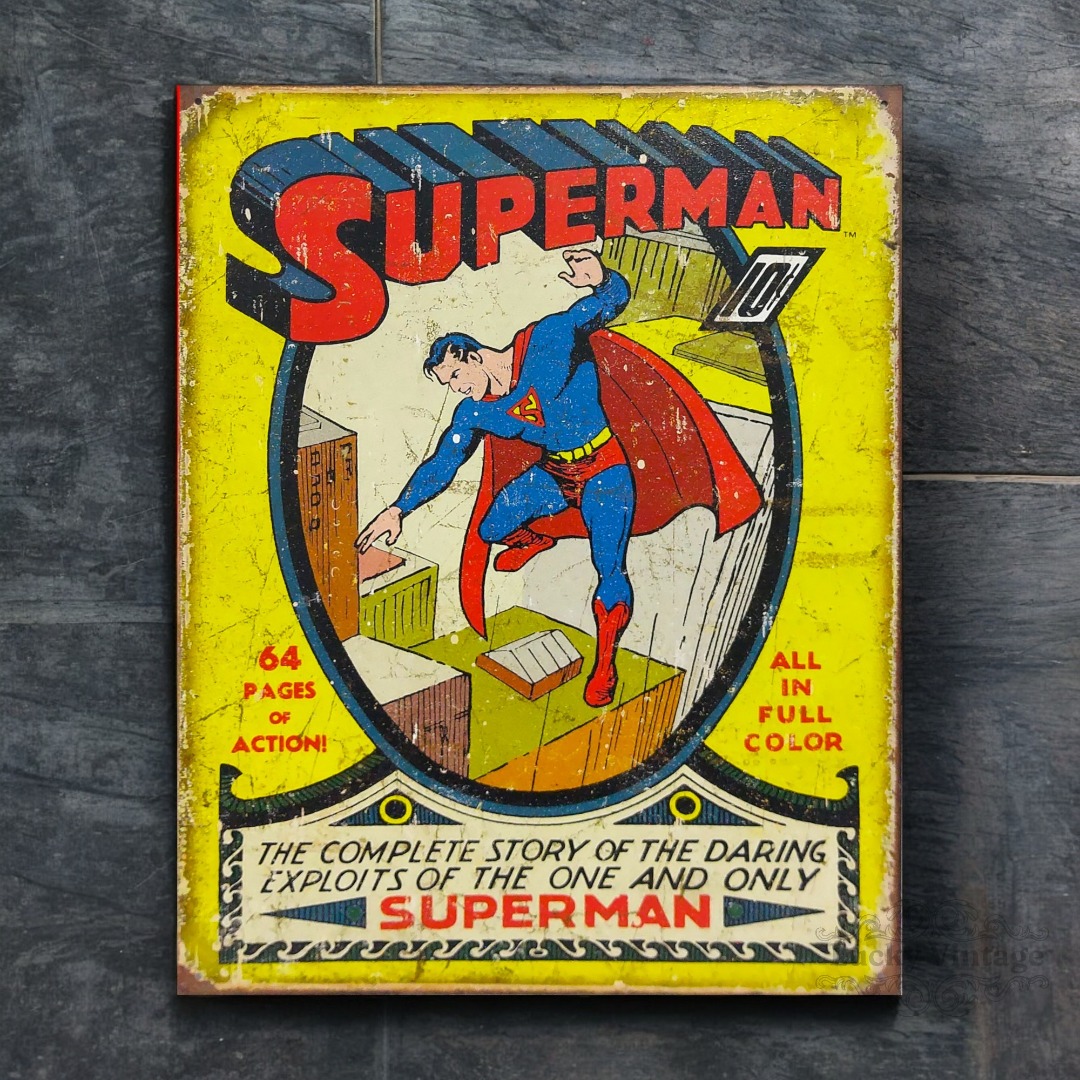 Vintage Made In Usa Superman The Complete Story Tin Sign Metal ...