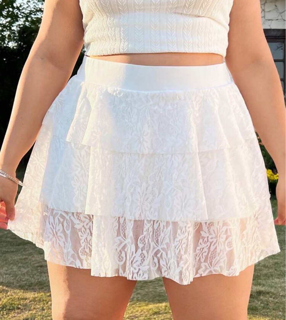 White Lace Mini Skirt, Women's Fashion, Bottoms, Skirts on Carousell