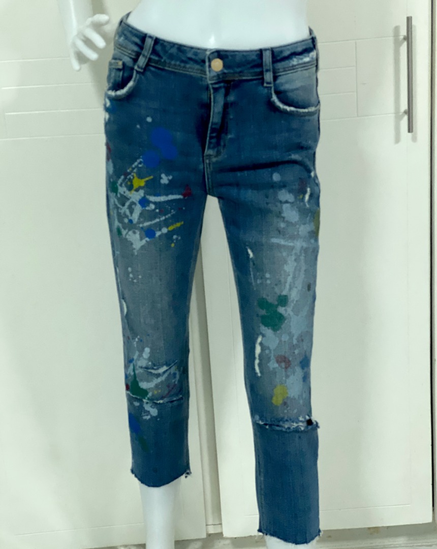 100%AUTH ZARA PAINT SPLATTER ANKLE-LENGTH DENIM JEANS, Women's Fashion ...