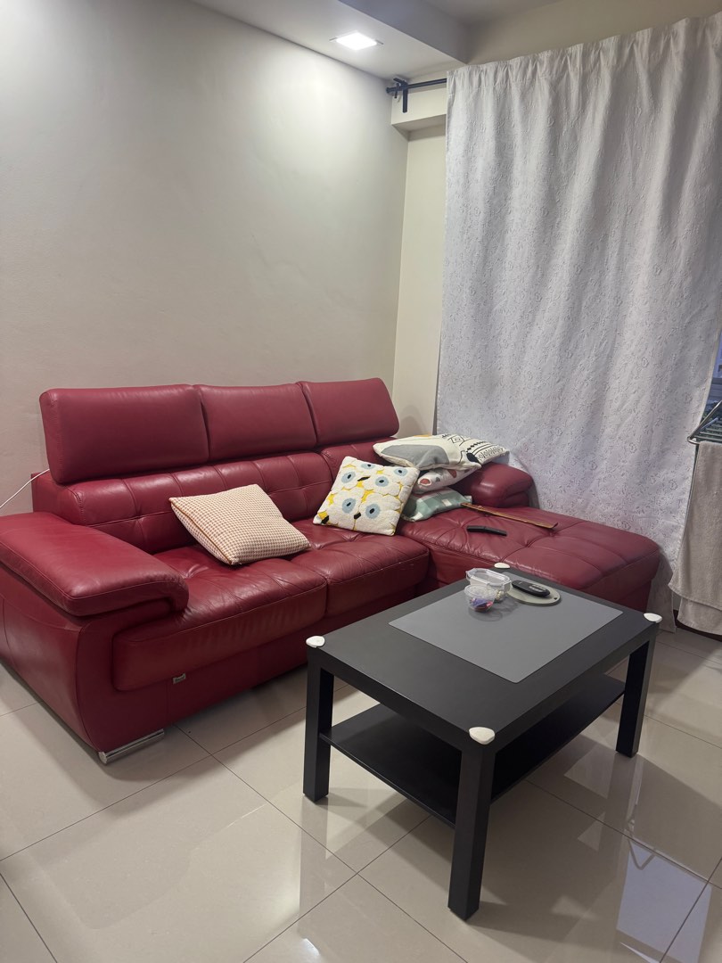 3-seater Full Leather Red L shaped Sofa, Furniture & Home Living ...