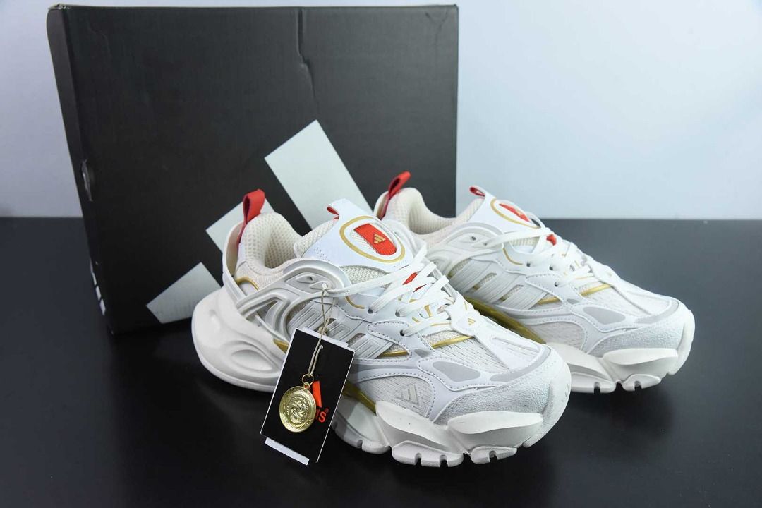 adidas XLG Runner Deluxe Off White Gold Metallic Red, Men's Fashion ...