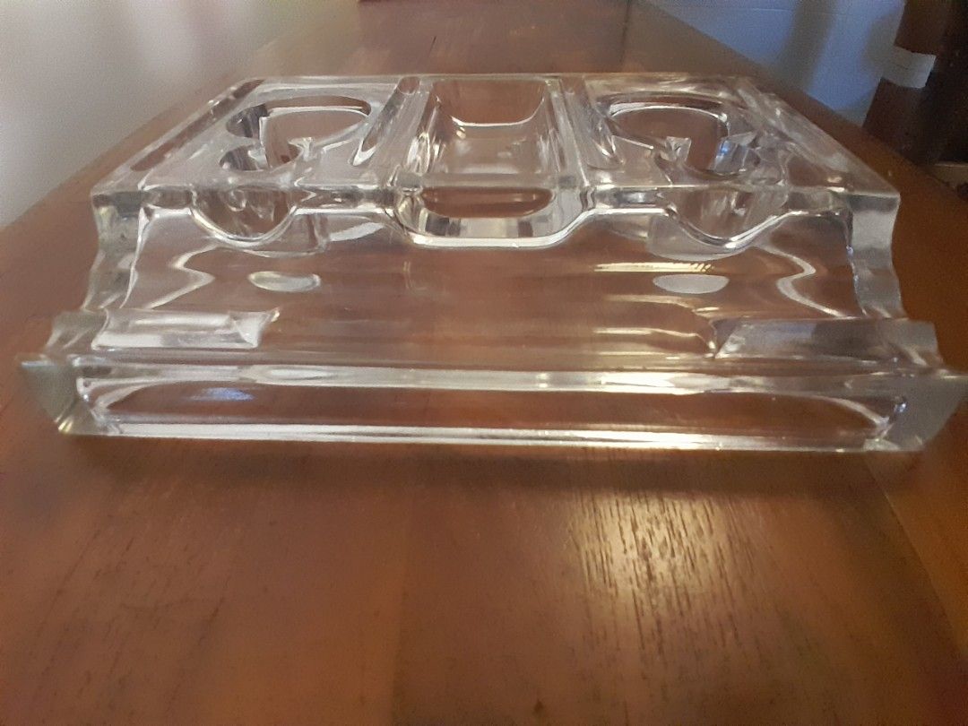 Antique Art Deco Lead Glass Double Inkwell w/ Ink Pen Holder 1920s ...