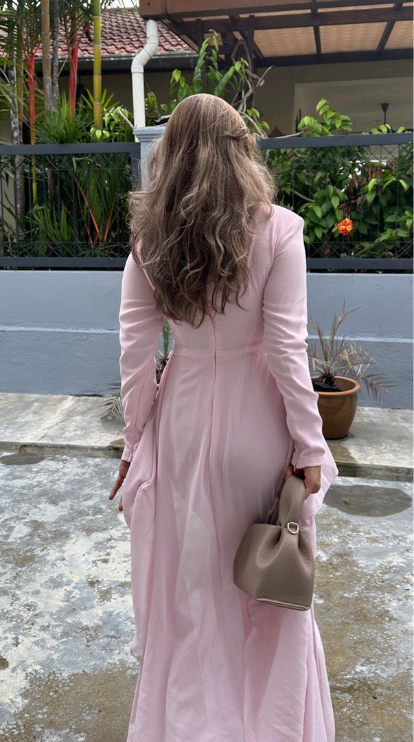 Baby Pink Dress Hari Raya, Women's Fashion, Muslimah Fashion, Baju ...