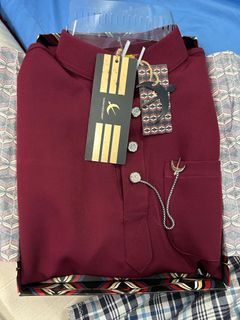 Baju melayu elrah(maroon), Men's Fashion, Muslim Wear, Baju Melayu on ...