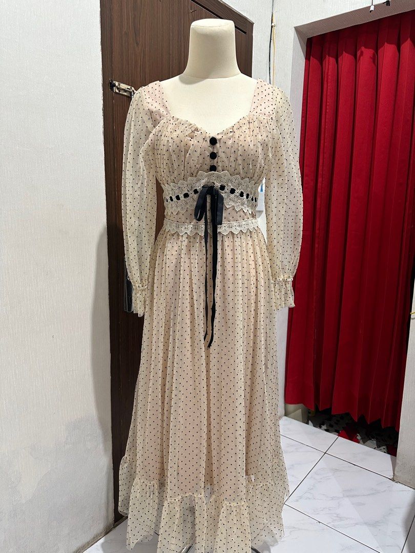 (Bisa nego tipiss, 100% NEW) Dress sifon premium tile brokat krem hitam ...