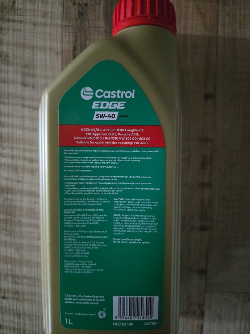 Brand New Castrol Edge 5W-40 Advanced Full Synthetic Motor Engine Oil 1 ...