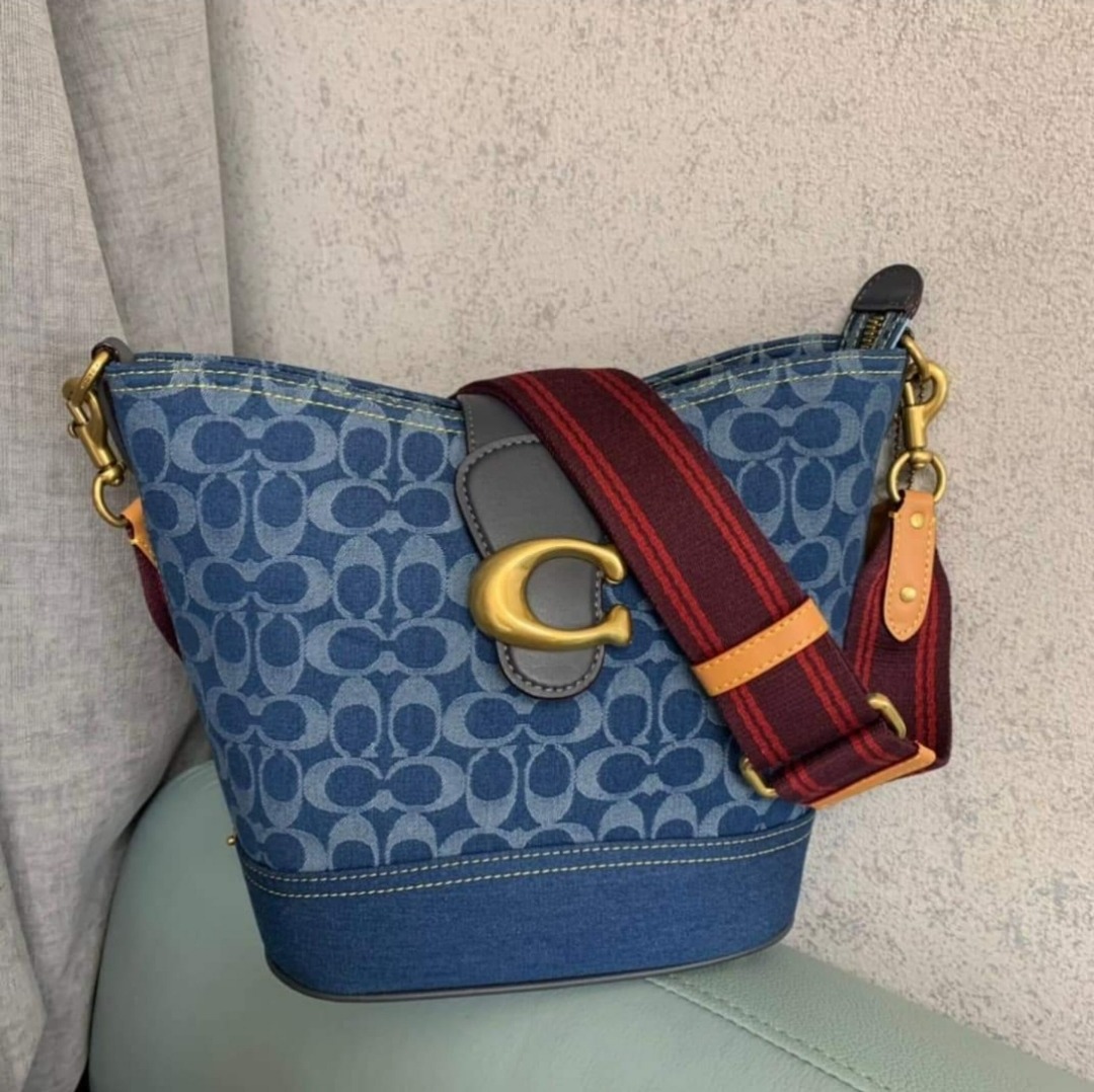 Coach CA107 Tali Bucket Bag in Indigo Signature Denim and Midngiht Navy ...