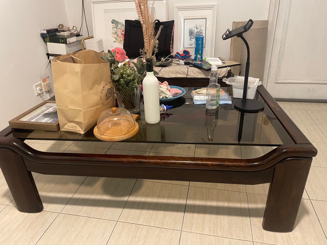 Large Wood-tinted glass table, Furniture & Home Living, Furniture ...