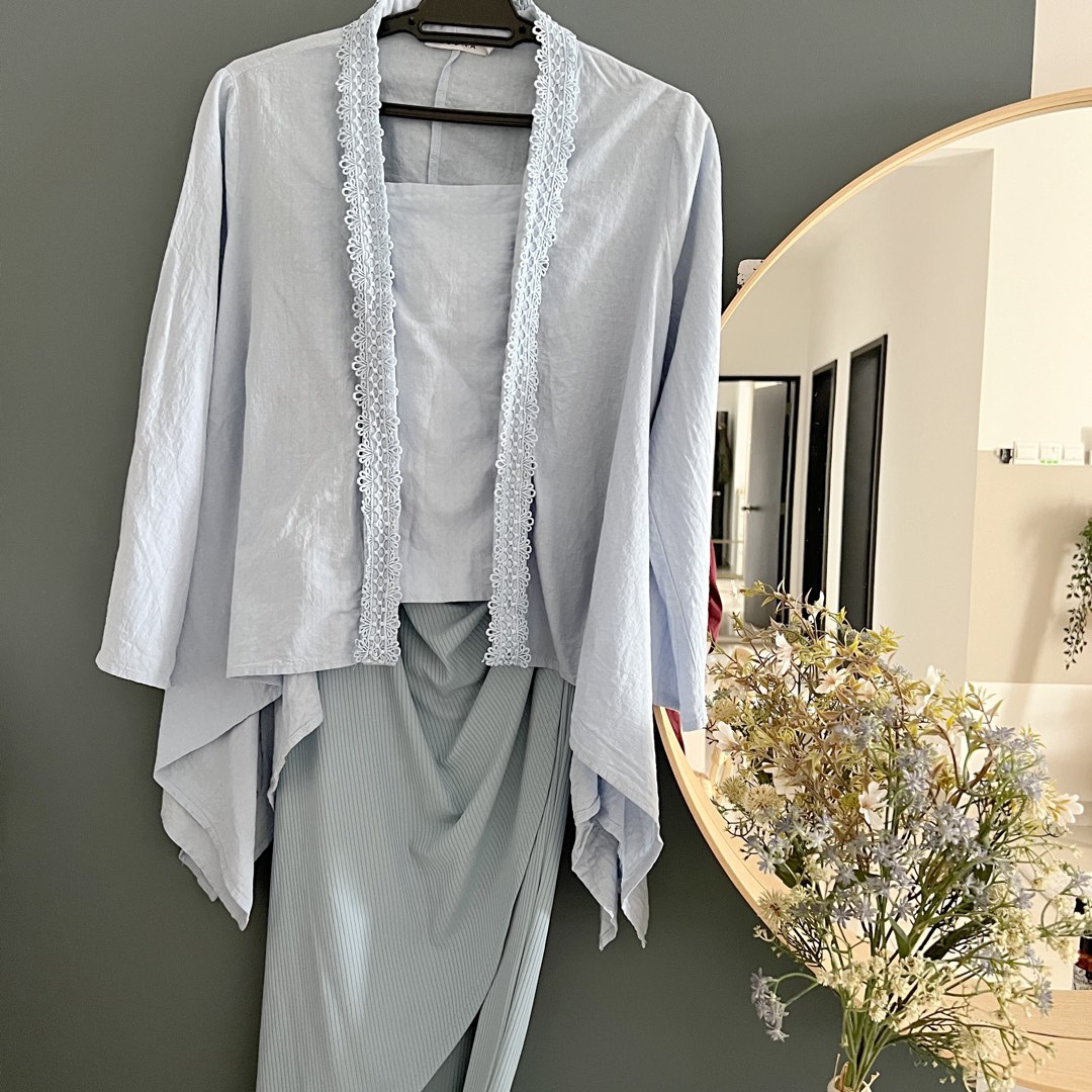 Lubna Kebaya and Knit Skirt Set in Baby Blue, Women's Fashion, Muslimah ...