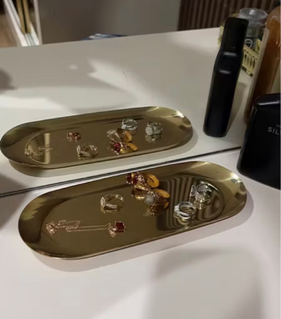 Nampan Piring Oval Emas Perak Tray Gold Stainless Organizer Aesthetic ...