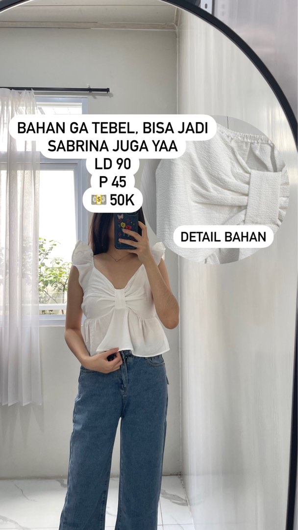 NO NEGO white crop top sabrina BACA DESKRIPSI, Fesyen Wanita, Pakaian ...