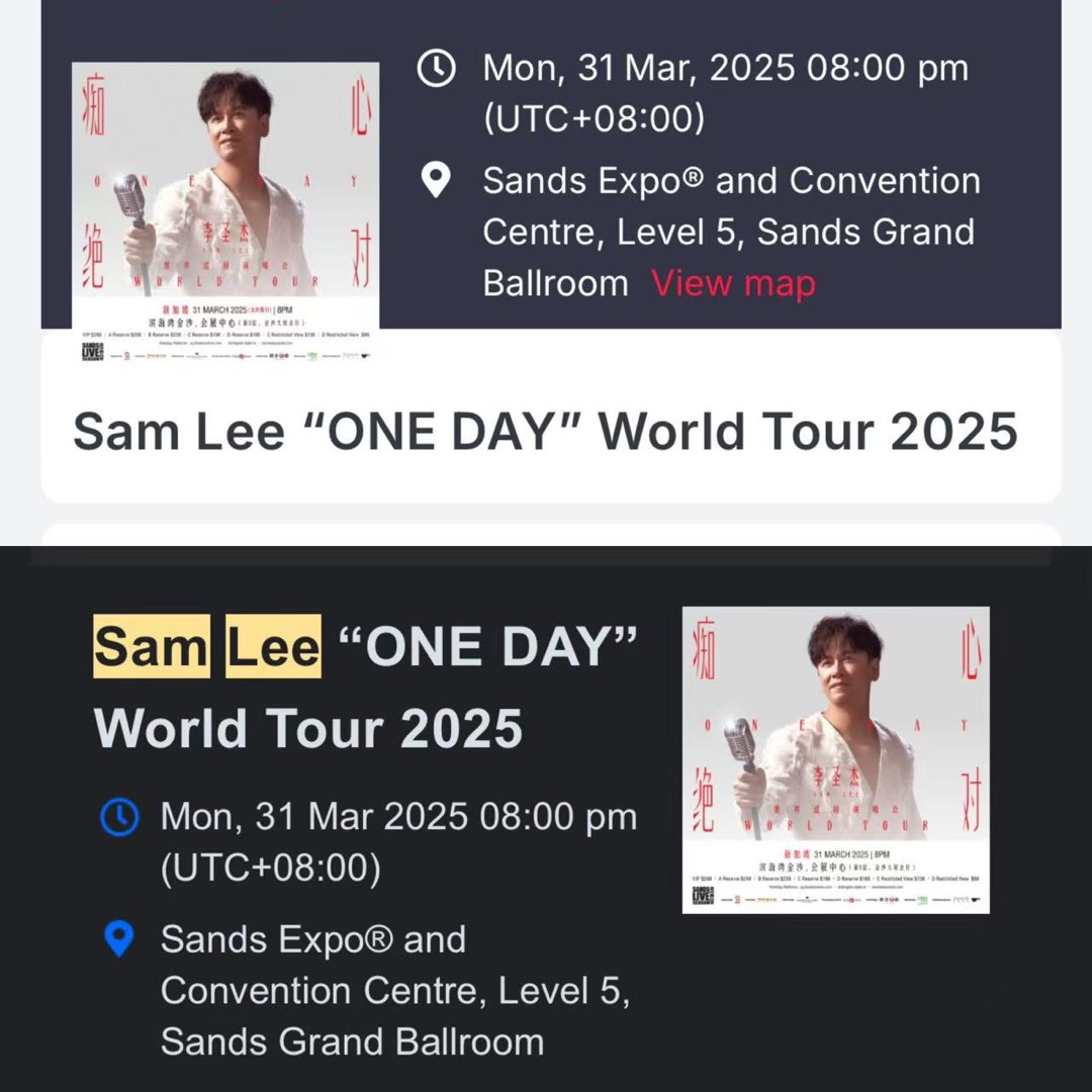 Sam Lee One Day World Tour 2025, Tickets & Vouchers, Event Tickets on ...