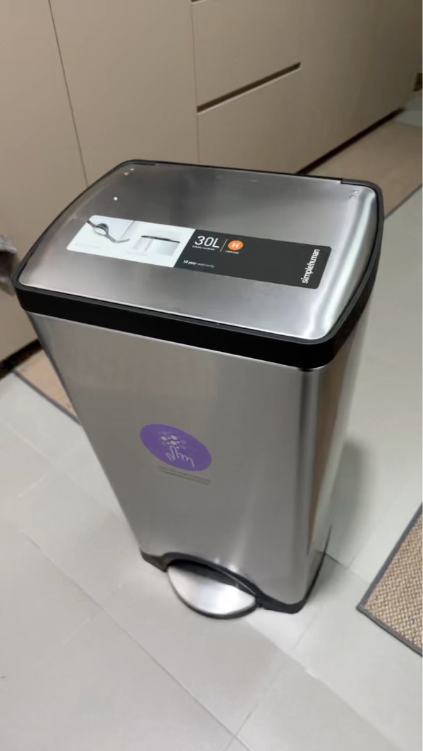 Simplehuman 30L Stainless Steel Dustbin, Furniture & Home Living, Cleaning & Homecare Supplies ...