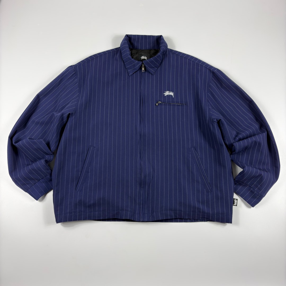 Stussy x CDG Pin Striped Bing Jacket Navy, Men's Fashion, Coats, Jackets and Outerwear on Carousell