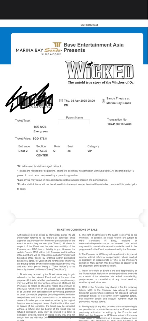 (SELLING ASAP) WICKED @ MBS - VIP Seats (3 Apr 2025), Tickets ...