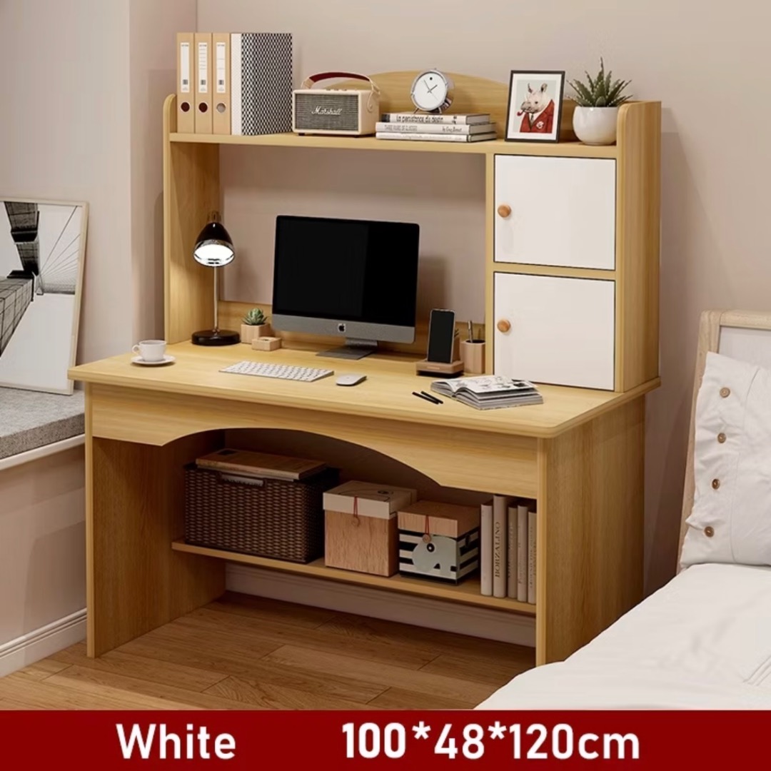 Wooden Study Desk With Cabinet | Study Table With Bookshelf And Drawers ...