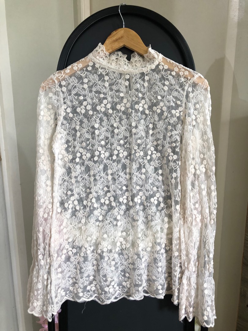 XS - S Women | See-through Blouse Fairy Lace Korean Net Seethrough ...