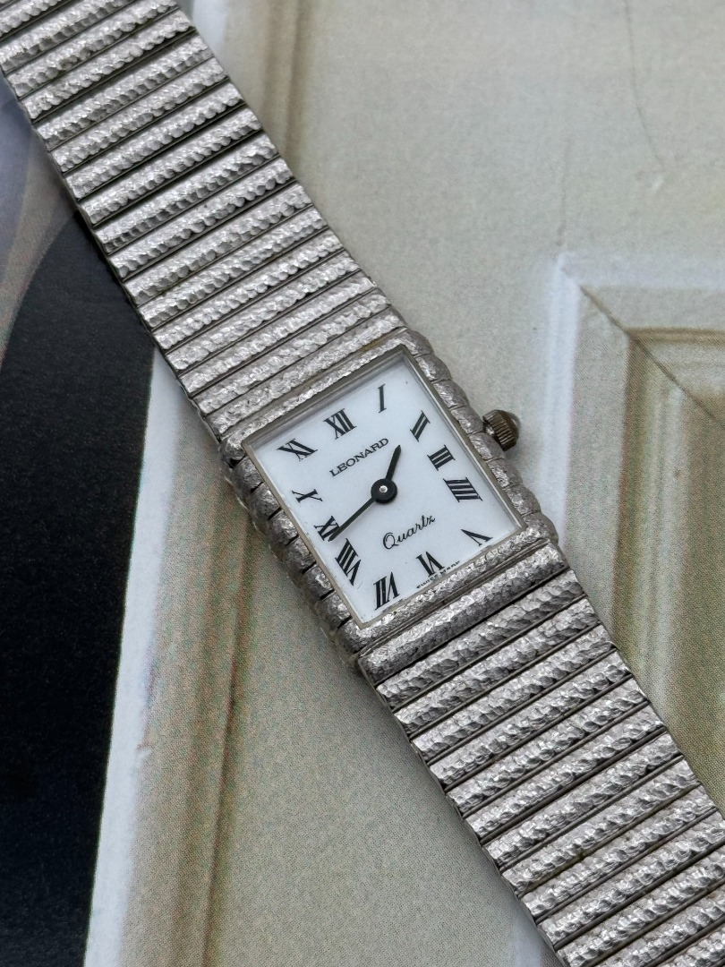 1970s Leonard Geneve Tank White Roman Dial, Luxury, Watches on Carousell