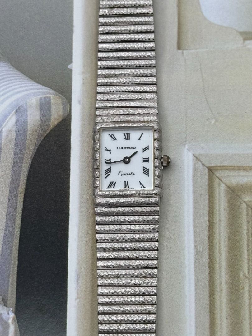 1970s Leonard Geneve Tank White Roman Dial, Luxury, Watches on Carousell