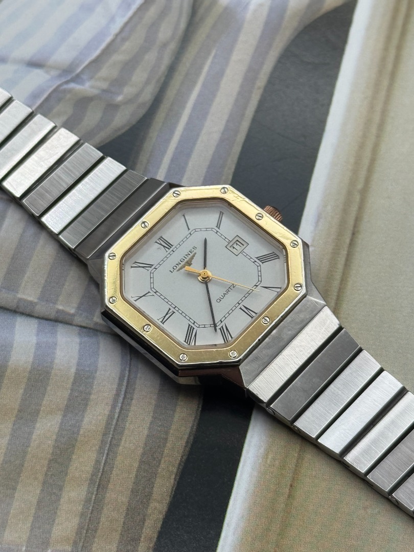 1980s Longines Octagon Two Tone White Roman Dial, Luxury, Watches on ...