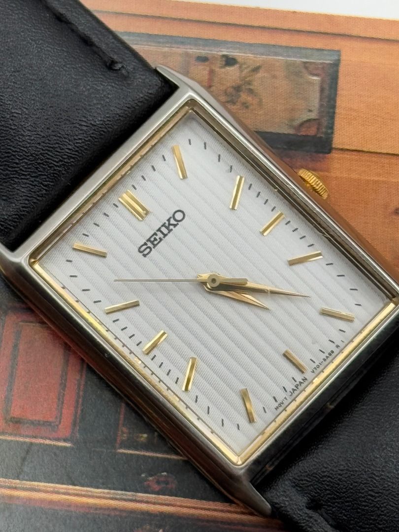 1990s Seiko Tank Two Tone White Textured Stripe Dial, Luxury, Watches ...
