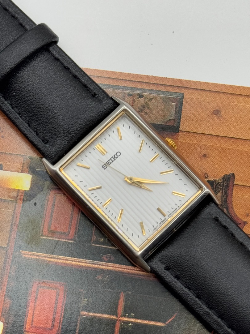 1990s Seiko Tank Two Tone White Textured Stripe Dial, Luxury, Watches ...