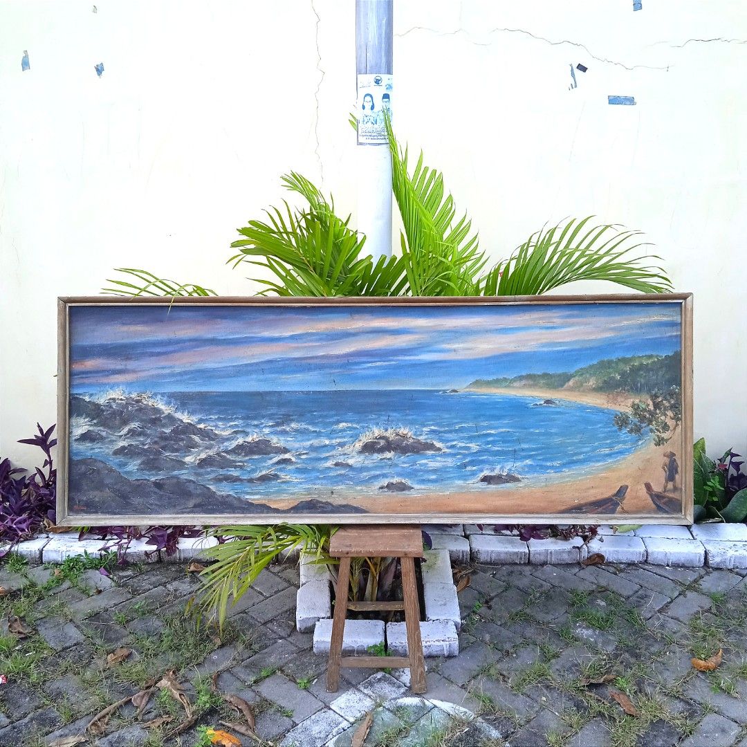 Antik Lukisan Lama Oil on Canvas Pemandangan Pantai MD.Hadi 1967, Antik ...