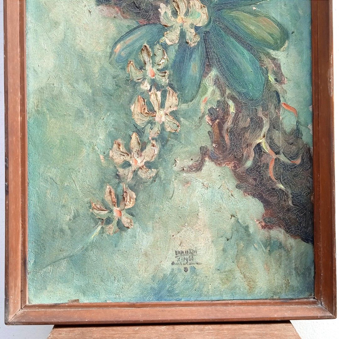 Antik Lukisan Lama Oil on Canvas Bunga Anggrek Md.Hadi 1966, Antik ...