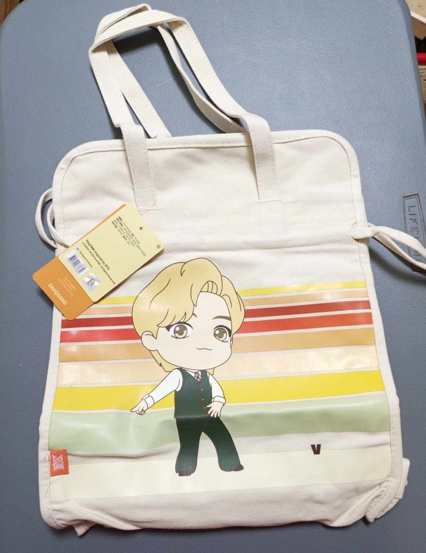 Authentic BTS TinyTAN V White Tote Bag, Women's Fashion, Bags & Wallets ...